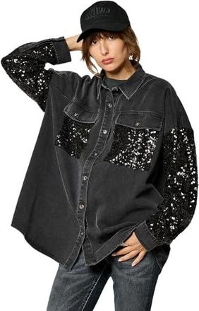 Kaporal Chemise à Sequins Noire Femme - Suzy - S - Noir