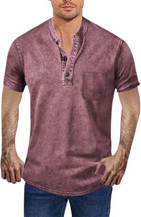 Generic T-shirts pour hommes, t-shirt Henley d&eacute;t&eacute; col en V t-shirt manches courtes t-shirt de sport, respirant pour homme, chemises d&eacute;contract&eacute;es coupe ajust&eacute;