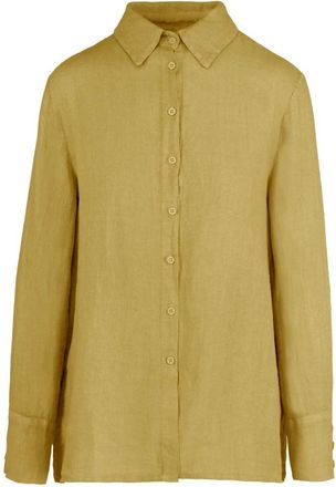 Bomboogie Femme, Blouses et Chemises, Jaune, Taille: 40 FR Chemise en lin &agrave; col