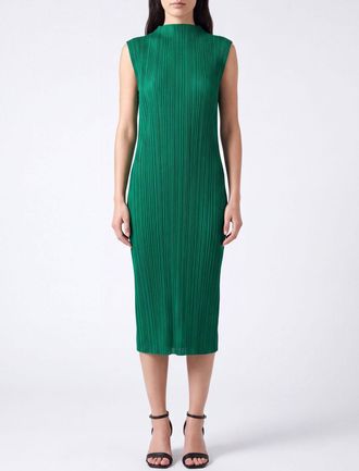 Pleats Please Issey Miyake Hochgeschlossenes plissiertes Krepp-Midi-Etuikleid