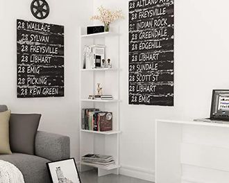 Hanah Home Modern White Bookshelf, 45 cm W x 170 cm H x 22 cm D | 100% Melamine Coated Particle Board, 18 mm Thick | Wall-Mountable, Stylish Storage Solution