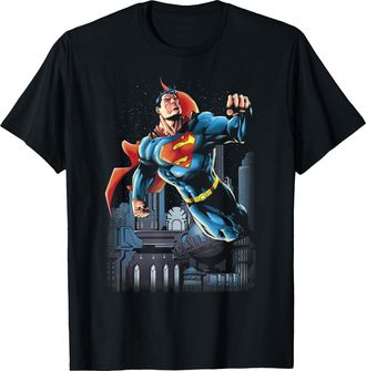 DC Comics Superman Night Fight T-Shirt, Damen, Unisex-Kinder, Kurzarm, Schwarz, S, Klassische Passform
