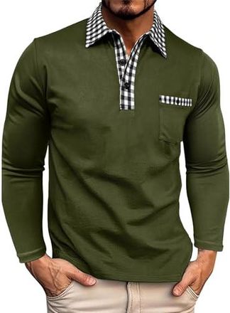 Generic Polo r&eacute;tro vintage pour homme, coupe classique, v&ecirc;tement de travail d&eacute;contract&eacute;, chemise boutonn&eacute;e, l&eacute;g&egrave;re et respirante, tunique de vacances, Vert, 3