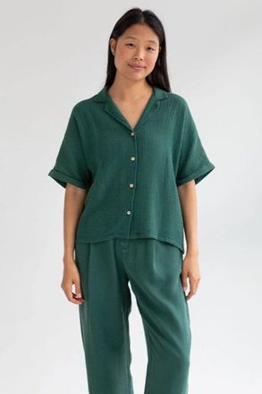 Twothirds Damen vegan Bluse Zuqar Dunkelgr&uuml;n