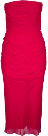 Carolina Herrera Femme, Robes, Rouge, Taille: 42 FR Robe Midi Drap&eacute;e Sans Bretelles