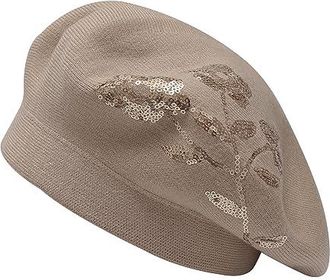 ZLYC Hiver Femmes Classique Francais Cachemire Chapeau de B&eacute;ret Couche Double(Fleurs &agrave; Paillettes Beiges),Taille Unique