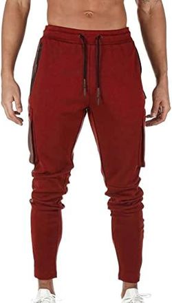 Generic Pantalon de survêtement pour homme, multi-poches, coupe ajustée, pantalon de travail décontracté avec poche zippée, pantalon cargo pour homme, Pantalo