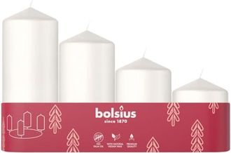 Bolsius Bolsius Glatte Stumpenkerzen - 4er Set - Advent - Weiß - Verschiedene Größen 12-10-8-6 cm - Ø48mm - Dekorative kerzen - Lange Brenndauer - Unparfümier