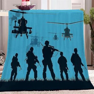 Generic Couverture Polaire en Flanelle Douillette Armée Minimaliste Hélicoptère Motif, en Microfibre Douce, Couverture Bleu Ultra Douce et pour lit canapé Bur