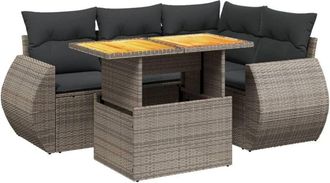 vidaXL Vidaxl - Salon de jardin 5 pcs avec coussins gris résine tressée