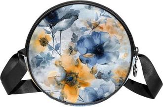 Generic Petit sac &agrave; bandouli&egrave;re circulaire pour femme, motif feuilles florales, sac &agrave; dos avec fermeture &eacute;clair, bretelles r&eacute;glables, sac &agrave; main rond d&eacute;contra