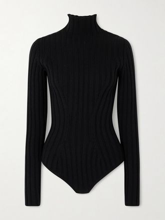 Alaia Body À Col Montant En Laine Côtelée - Noir