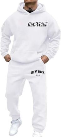 Generic Surv&ecirc;tement pour homme - 2 pi&egrave;ces - Baggy - En coton - Chaud et confortable - Sweat &agrave; capuche et pantalon de jogging - Tenue de loisirs - Fitness - Gy