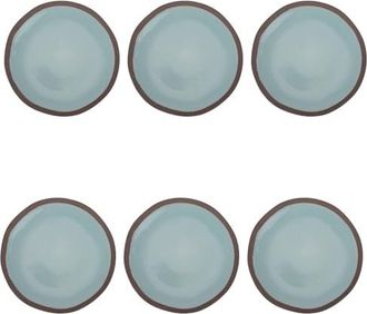 Villa D'Este Home Tivoli VDE Villa DEste Home Tivoli 1996 Barbados Speiseteller Aquamarin, Steinzeug, brauner Rand, 6 St&uuml;ck