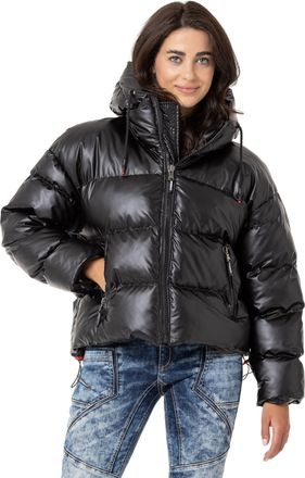 Cipo & Baxx Damen Mantel WM139 Schwarz - Modische Winterjacke mit warmem Futter, figurbetontem Schnitt und funktionalen Details f&uuml;r kalte Tage und stilvolle Outfi