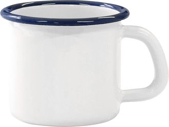 Kockums Tasse 8 cm, 0,37 L - weiß, Rand blau - Teetasse Kaffeetasse Becher hitzebeständig für Herd und Induktion - Emaille - Robust - Picknick - Outdoor - 12x