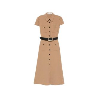 Self Portrait Femme, Robes, Beige, Taille: 38 FR Twill Belted Midi Dress