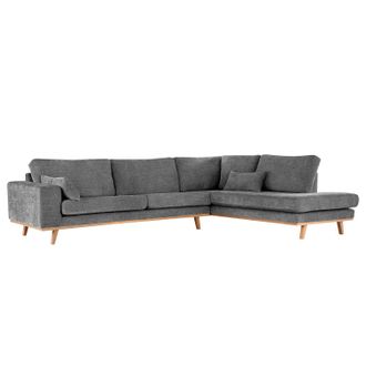 M&oslash;rteens home24 Ecksofa mit Ottomane Grau/Dunkelgrau Webstoff Cieli 287 x 81 x 219cm Ottomane davorstehend rechts Buche Hell Modern