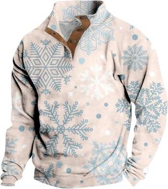 Generic Pull de Noël 2025 avec imprimé flocons de neige amusants et col à revers boutonné pour homme - Pull de Noël à manches longues - Pull dhiver pour homme