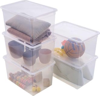 Sundis Clear Box, 5er-set Aufbewahrungsboxen mit deckel, 46L, transparentem Kunststoff, stapelbar, Durchsichtig