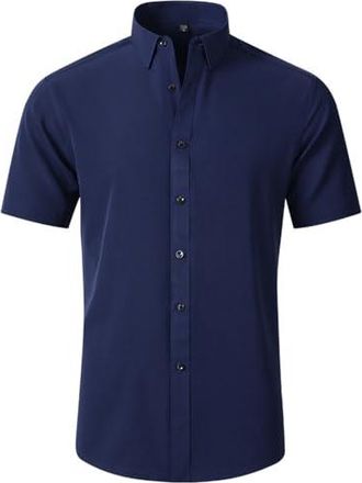 Generic Chemise &agrave; manches courtes pour homme, d&eacute;contract&eacute;e, extensible, boutonn&eacute;e, unie, classique, &eacute;l&eacute;gante, confortable, l&eacute;g&egrave;re, pour affaires, &eacute;t&eacute;, 01 Bleu