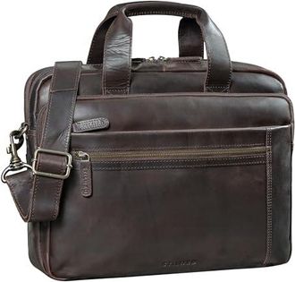 STILORD Alberto Grand Sacoche Cuir pour Ordinateur 15,6 Pouces Homme Sac Bandouli&egrave;re Cartable Travail DIN A4 avec Support Trolley V&eacute;ritable Cuir Couleur:zamor