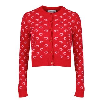 Marine Serre Moon Jacquard Bouclette Cardigan - - Knitwear - Damen - Rot - S
