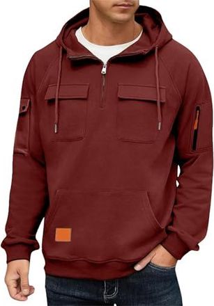 Generic Sweat &agrave; capuche uni 2026 pour homme - Mode automne et hiver - D&eacute;contract&eacute; &agrave; manches longues - Manches longues - Demi-fermeture &eacute;clair - Pour entra&icirc;nem
