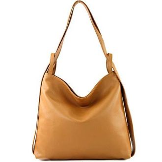 modamoda.de T192 - Sac &agrave; dos pour femme, italien 2in1, en cuir, couleur:Gris Tente (chameau)