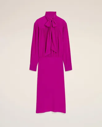 Ami Ami Paris - Robe midi violette en soie m&eacute;lang&eacute;e &agrave; lavalli&egrave;re Fuchsia - Taille : 34 - pour Femme