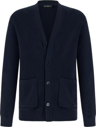 Boggi Milano ribbed patch pocket cardigan - Blau