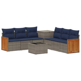 vidaXL Set Di Divani 8 Pz Grigio E Blu Navy Rattan Sintetico E Acciaio Vidaxl