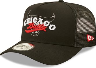New Era Chicago Bulls NBA Logo Overlay Black A-Frame Adjustable Trucker Cap - One-Size