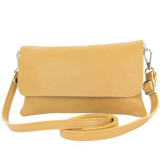 modamoda.de T226 Damen Leder Clutch Umh&auml;ngetasche Abendtasche Small handmade in Italy, Farbe:Senfgelb