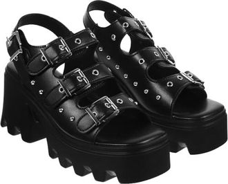 IFUNDOM Sandales Femme Style Punk &agrave; Talons &Eacute;pais et Plateforme Sandales Romaines &agrave; Rivets Noires Antid&eacute;rapantes Chaussures &Eacute;l&eacute;gantes pour Sorties et Occasions