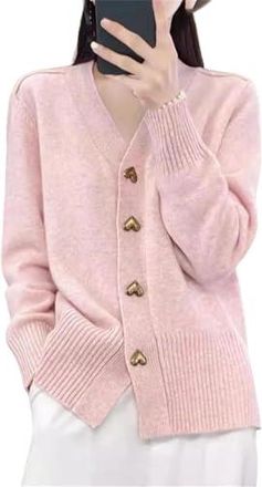 Generic Cardigan en tricot pour femme - Style d&eacute;contract&eacute; - Col en V - Manches longues - Streetwear r&eacute;tro, rose, Taille XS