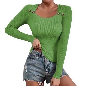 Generic Haut thermique à col rond et manches longues en coton pour femme - Chemises à manches longues pour femme - Chemises de Noël pour femme - Haut décole p