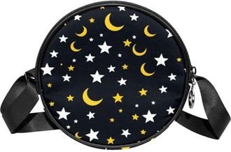 Generic Petit sac &agrave; bandouli&egrave;re rond pour femme, motif &eacute;toiles et lune, avec fermeture &eacute;clair, bretelles r&eacute;glables, style d&eacute;contract&eacute;, pour femmes et filles