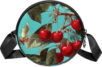 Generic Sac &agrave; bandouli&egrave;re rond pour femme, motif feuilles de cerisier rouge, petit sac &agrave; bandouli&egrave;re avec fermeture &eacute;clair, bretelles r&eacute;glables, sac &agrave; main ro