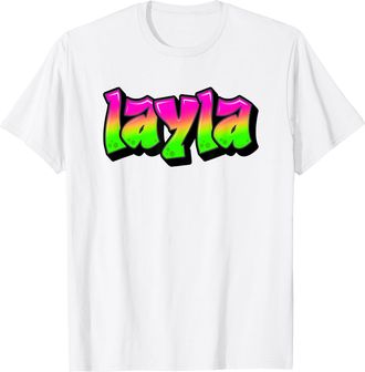 BDAZ Layla Graffiti Personalisierter Name Gr&uuml;n Rosa Frauen M&auml;dchen T-Shirt