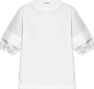 Moncler Femme, Tops, Blanc, Taille: 40 FR T-shirt &agrave; d&eacute;tails ajour&eacute;s