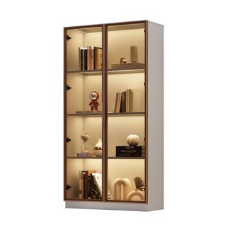 Soges Glasvitrine mit 16-Farbiger LED-Beleuchtung, Vitrine mit verstellbaren Einlegeböden, freistehender Hochschrank für Wohnzimmer oder Badezimmer, 80 x 40