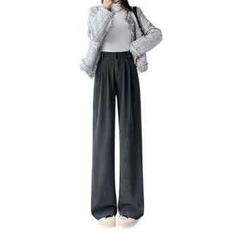 Generic Pantalon dhiver ample en velours c&ocirc;tel&eacute; taille haute pour femme - Coupe ample - Style d&eacute;contract&eacute; - Coupe ample - Avec poches, Gris - R&eacute;gulier, XXL