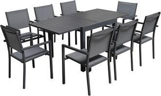 Happy Garden Gartenm&ouml;bel VENEZIA ausziehbar 90/180 aus grauem Textilene 8 Sitze - Aluminium Anthrazit
