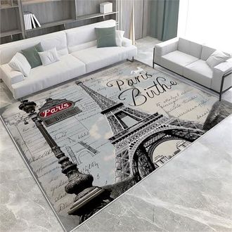 Generic Tour Eiffel Poster Tapis Salon 160 x 230 cm, Tapis Poil Court Lavable en Machine & Antid&eacute;rapant - Moquette Doux et Moelleux pour Salon Chambre Adulte 