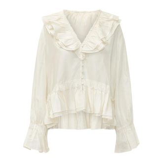 Ganni Habotai R&uuml;schenbluse - - Blouses & Shirts - Damen - Wei&szlig; - XS