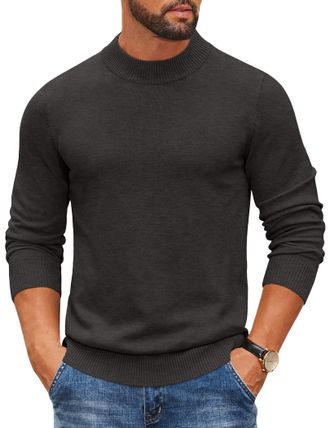 Coofandy Herren Pullover Rundhals Langarm Rollkragenshirt Gestrickt Rollkragenpullover Mock Turtleneck Sweater Leicht Strickpullover Dunkelgrau 3XL