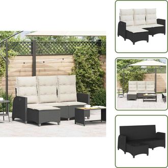 vidaXL vidaXL Gartensofa mit Liegefunktion Kissen L-Form Schwarz Poly Rattan