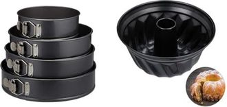 Relaxdays grau-metallic Springform Set, 4-teilig, rund & Gugelhupfform, Marmor- & Rührkuchen, antihaftbeschichtet, Ø 25 cm, Carbonstahl, runde Napfkuchenform, s