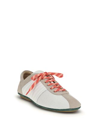 Valentino Garavani Mens Sneakers Perforated Calf Leather White-White-Rock Beige-Green Briar-Emerald Trainers White/white/rock Beige/green Briar/emerald